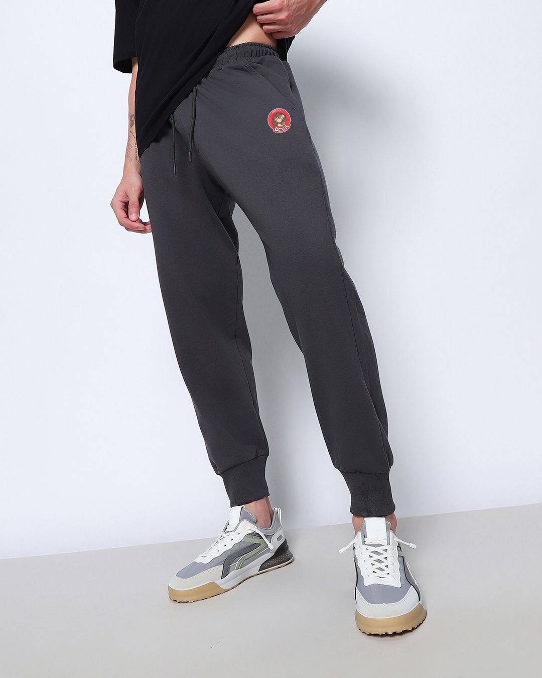 Buy Men's Grey Devil Badge Printed Oversized Brushed Joggers Online at ...