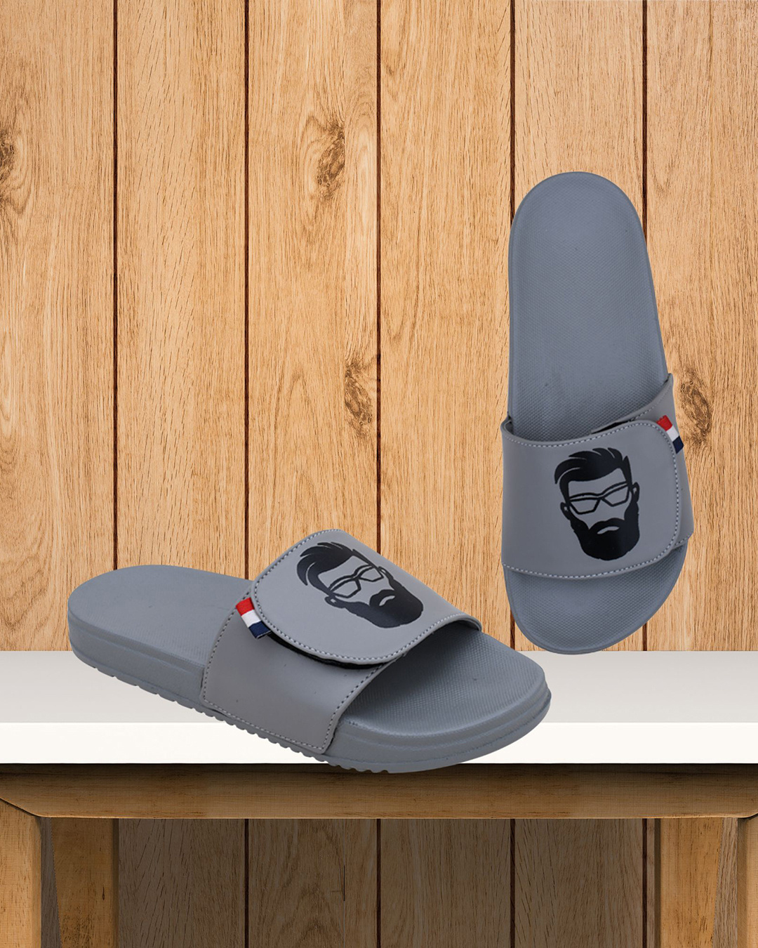 Buy Men's Grey Face Printed Adjustable Strap Sliders Online in India at ...