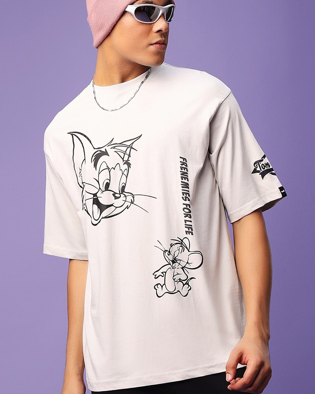 Buy Men's Grey Frenemies For Life Graphic Printed Oversized T-shirt ...