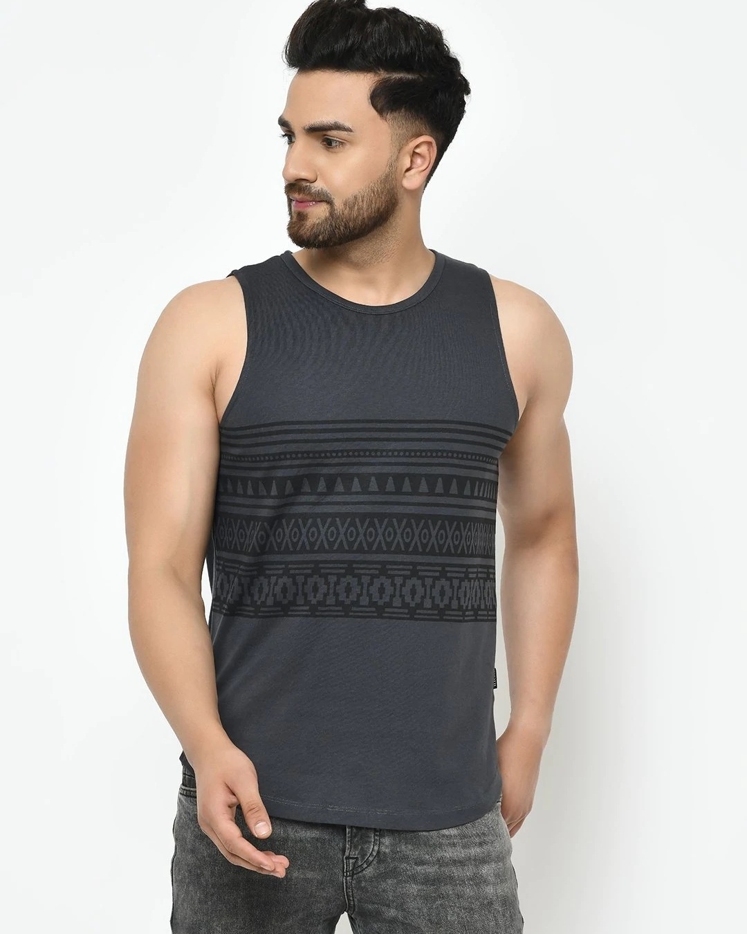 Buy Men's Grey Geometric Printed Slim Fit Vest Online at Bewakoof
