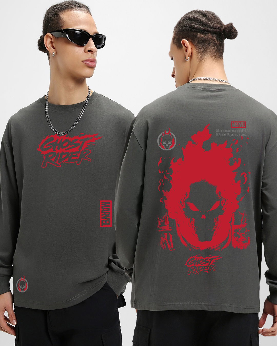 Buy Men's Grey Ghost Rider Spirit of Vengeance Graphic Printed ...