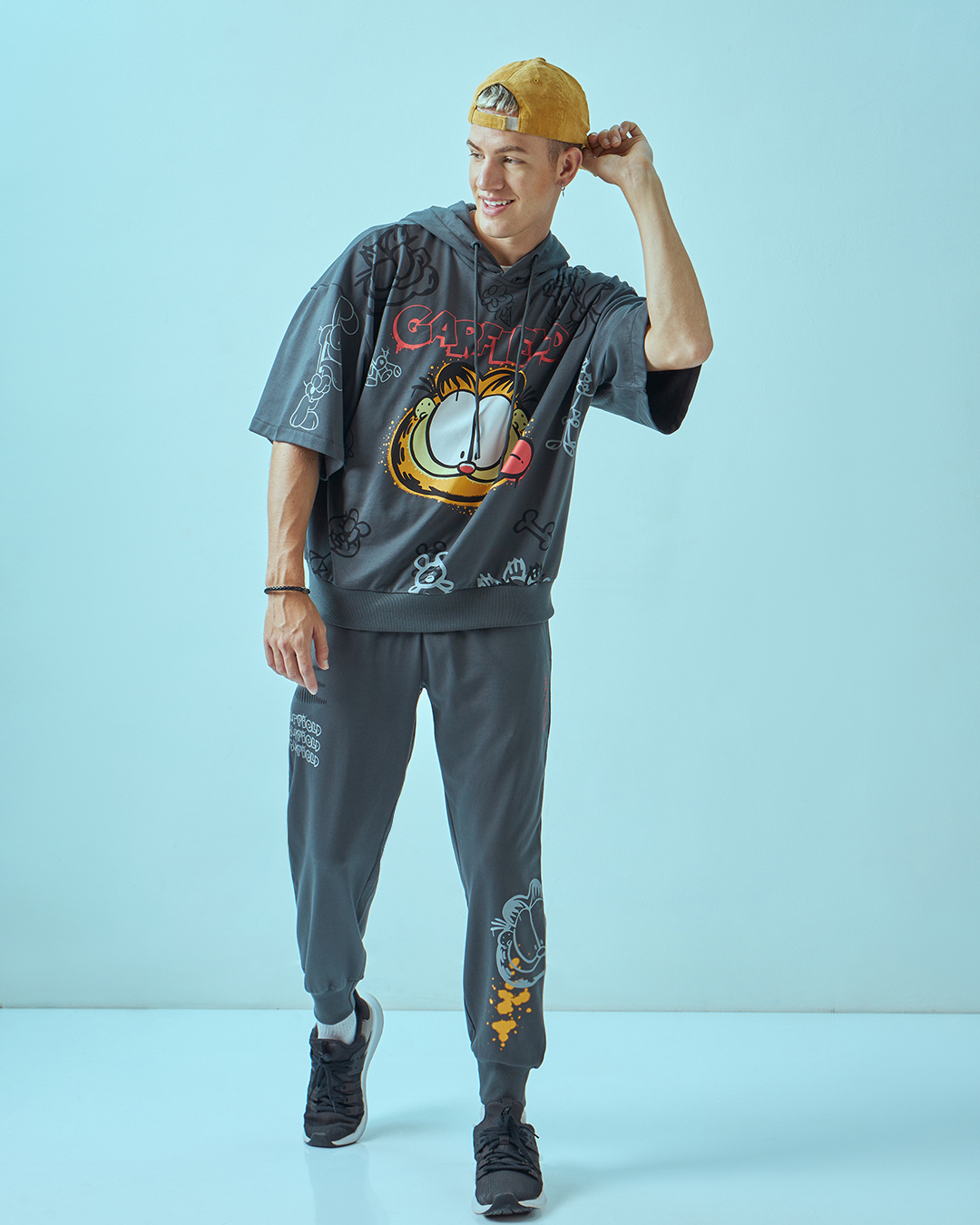 Buy Men's Grey Graffiti Garfield Graphic Printed Super Loose Co ...