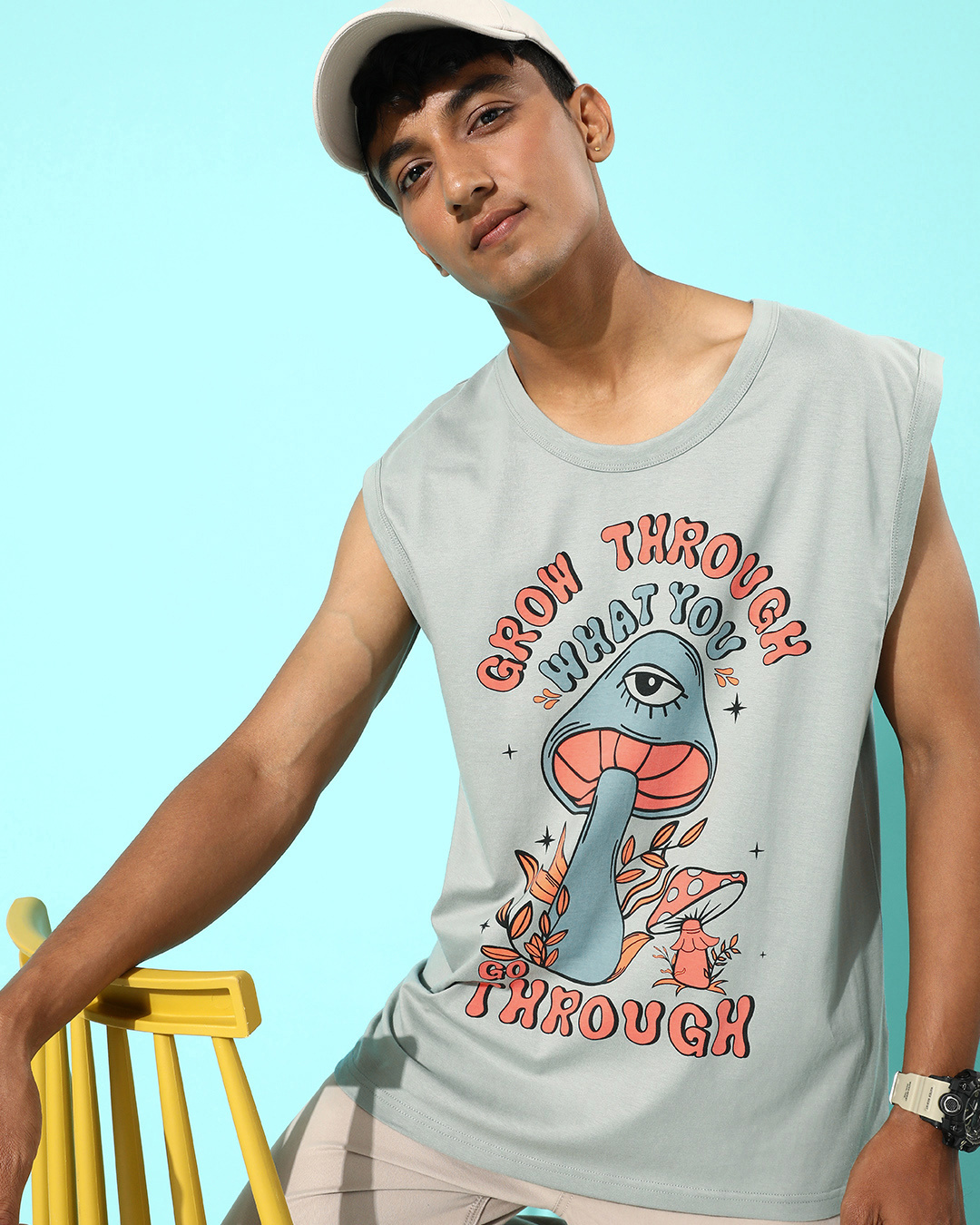 Buy Men's Grey Graphic Printed Oversized Vest Online at Bewakoof