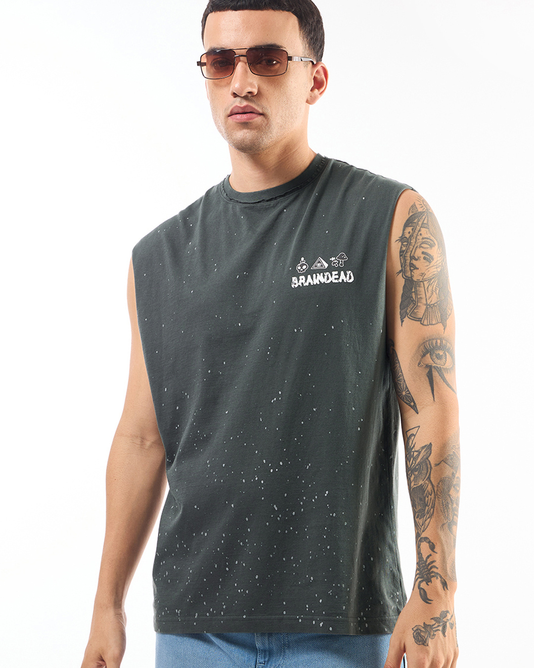 Buy Men's Grey Graphic Printed Oversized Vest Online at Bewakoof