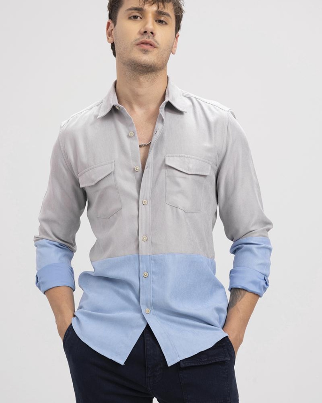 Buy Men's Grey Half & Half Color Block Slim Fit Shirt Online at Bewakoof