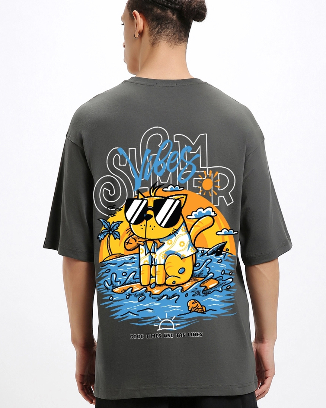 Buy Men's Grey Heat Waves Graphic Printed Oversized T-shirt Online at ...