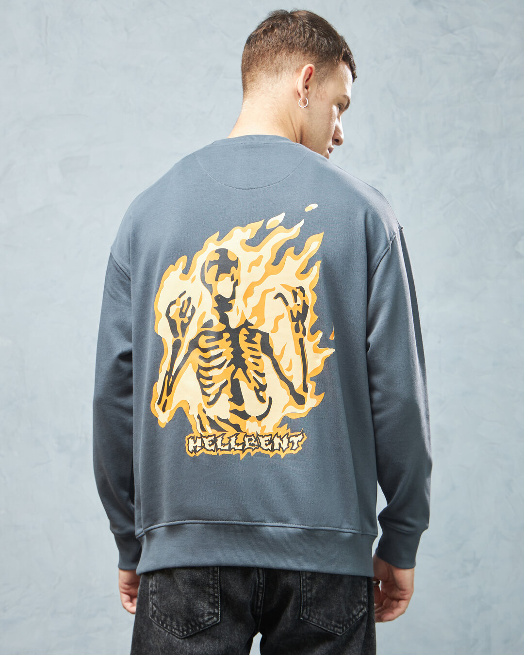 Buy Men's Grey Hell Bent Graphic Printed Oversized Sweatshirt Online at ...