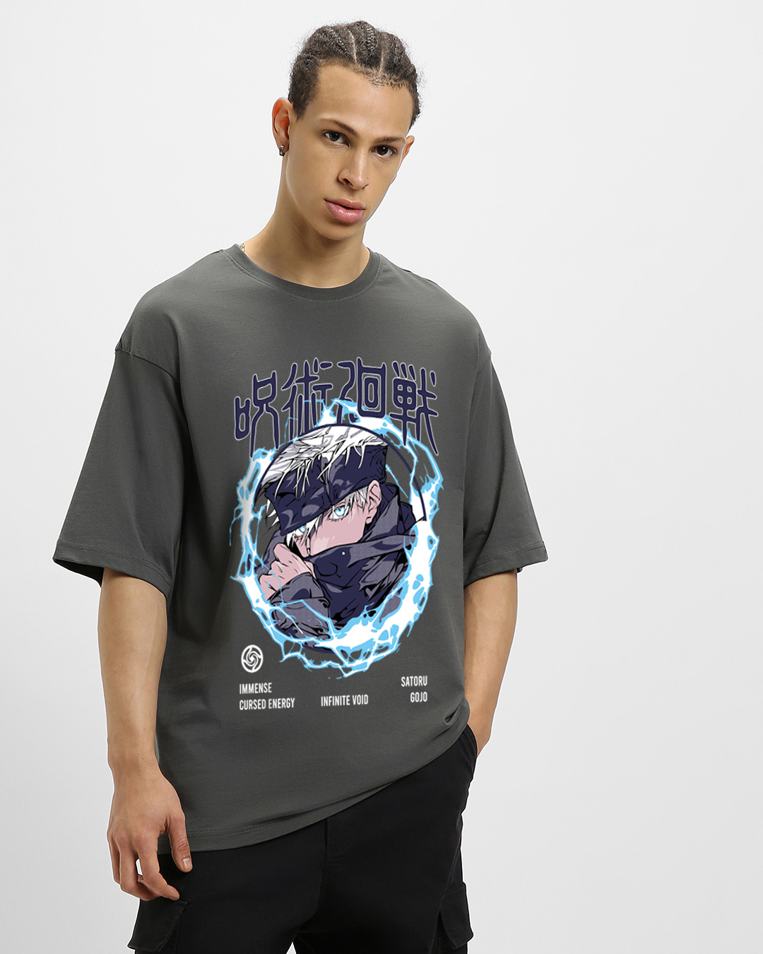 Buy Men's Grey Highschool Gojo Graphic Printed Oversized T-shirt Online ...