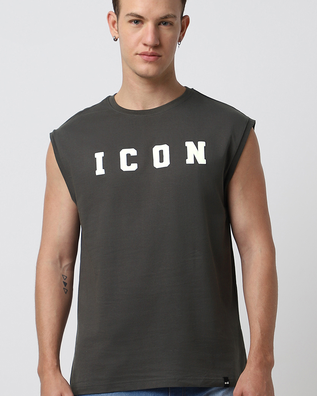 Buy Men's Grey Icon Graphic Printed Boxy Fit Vest Online at Bewakoof