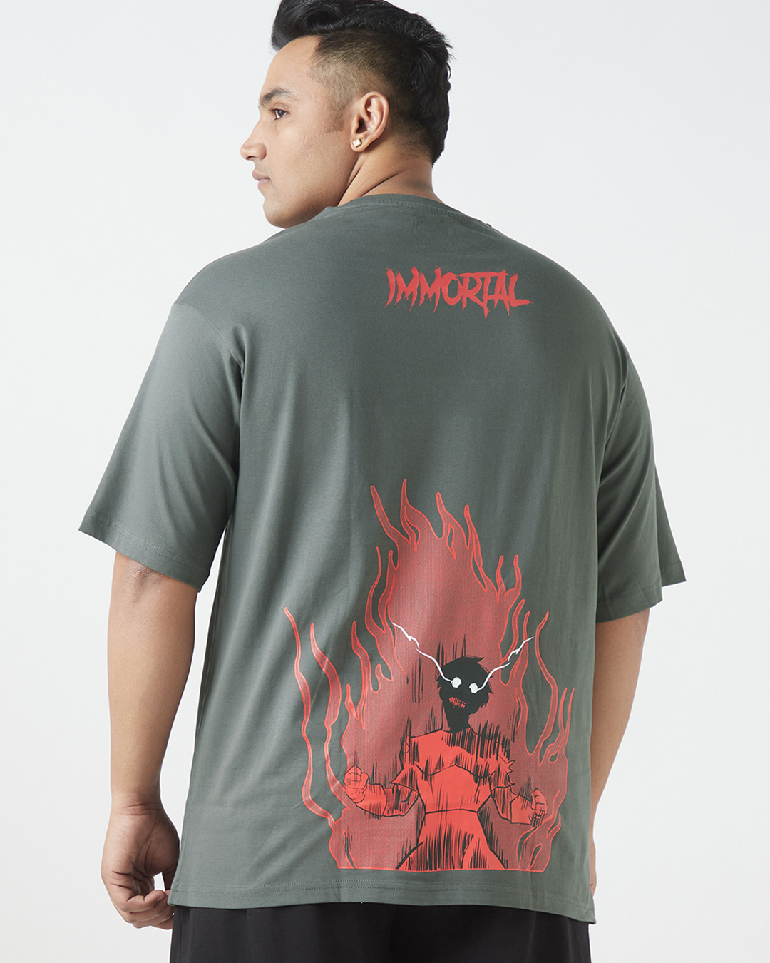 Buy Men's Grey Immortal Graphic Printed Oversized Plus Size T-shirt Online at Bewakoof