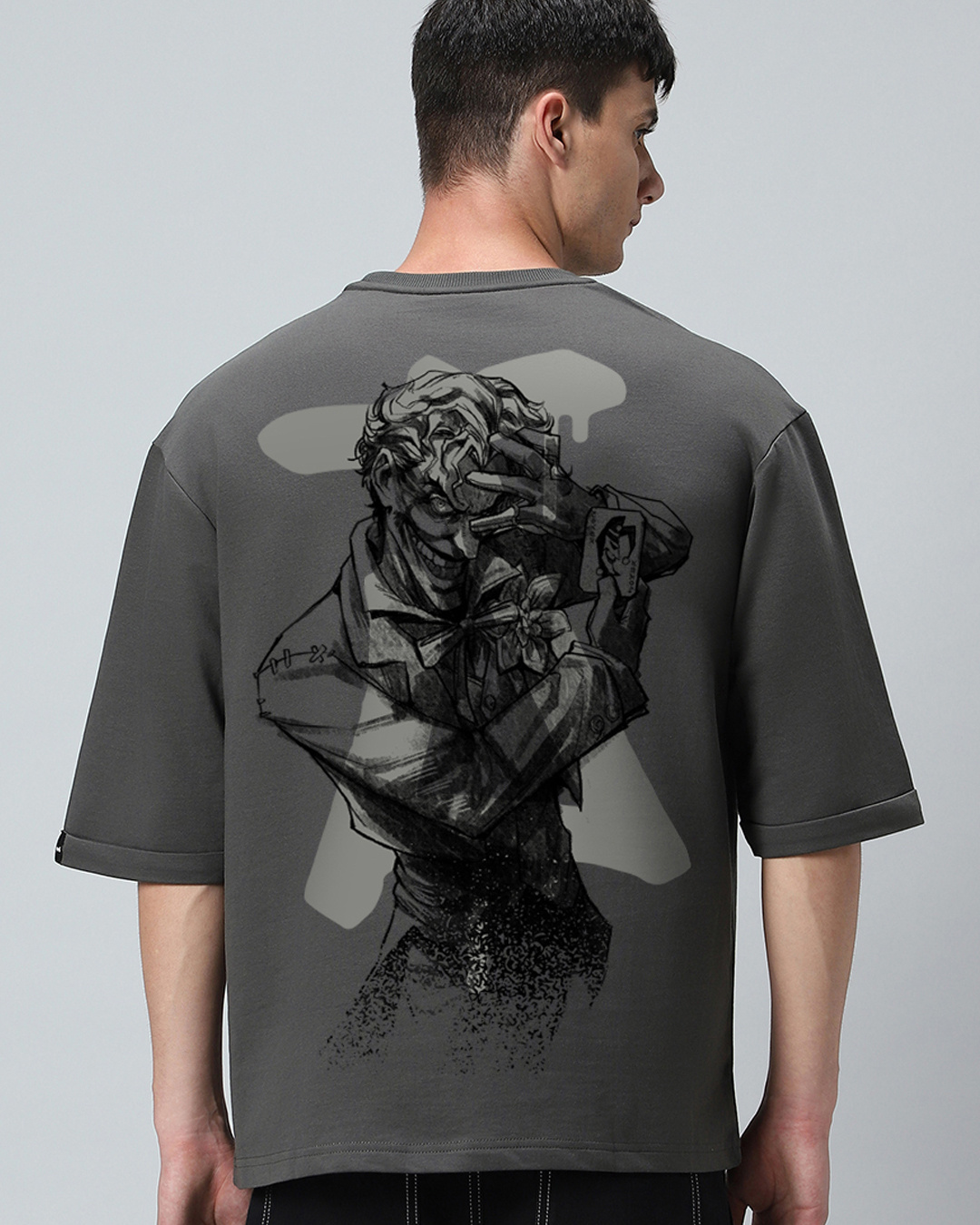Buy Men's Grey Joker Card Graphic Printed Super Loose Fit T-shirt ...