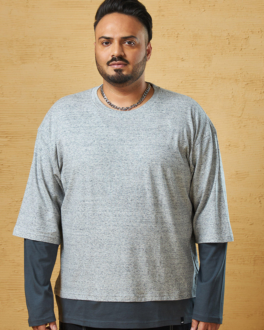 Buy Men's Grey Layered Oversized Plus Size T-shirt Online at Bewakoof