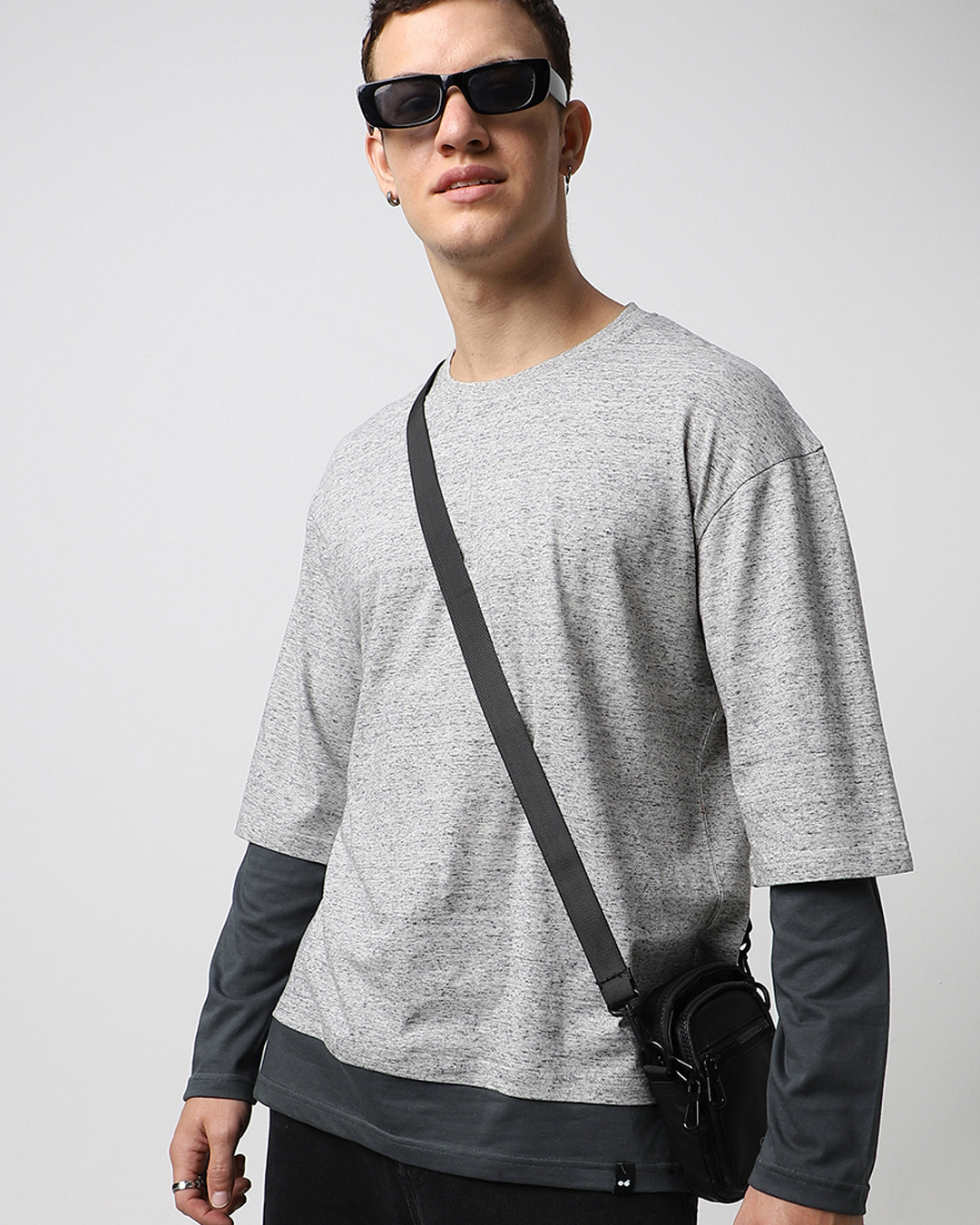 Buy Men's Grey Layered Oversized T-shirt Online at Bewakoof