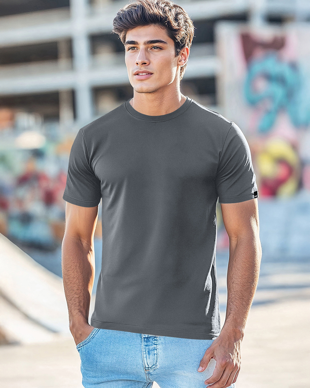 Buy Men's Grey Muscle Fit T-shirt Online at Bewakoof