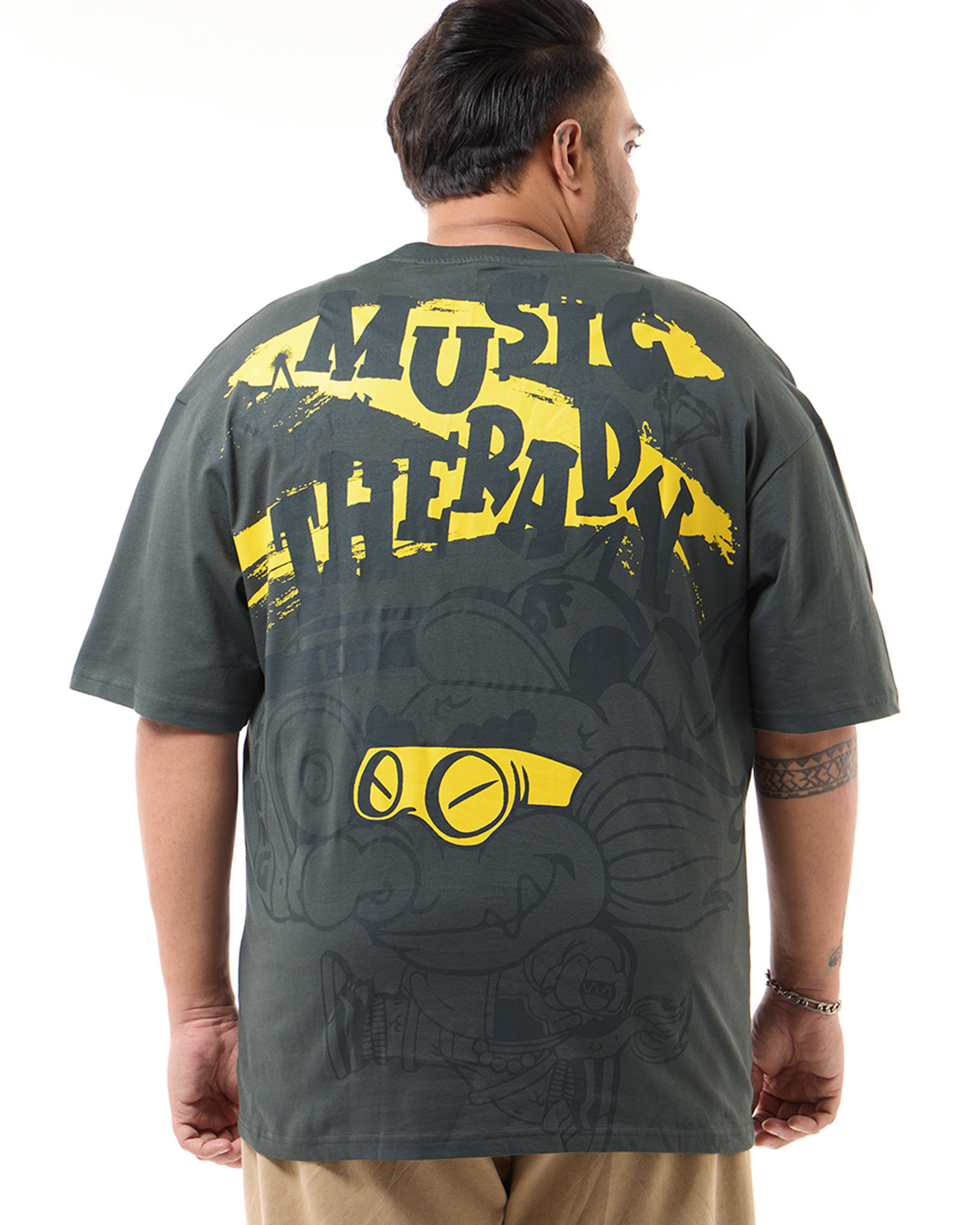 Buy Men's Grey Music Theraphy Graphic Printed Oversized Plus Size T-shirt Online at Bewakoof