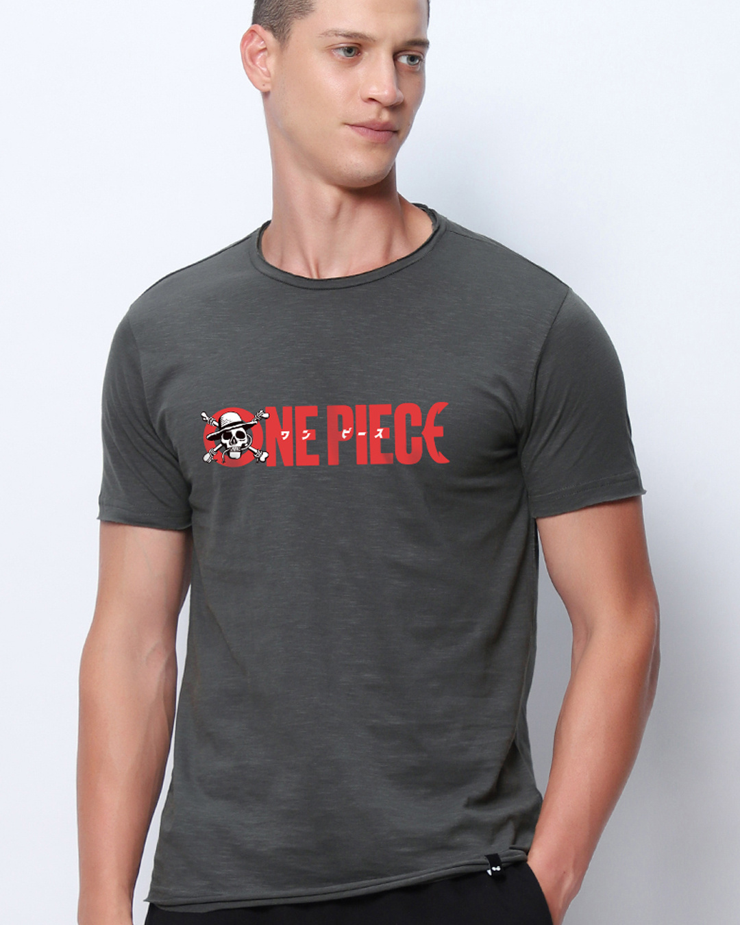 Buy Men's Grey One Piece Logo Graphic Printed T-shirt Online at Bewakoof