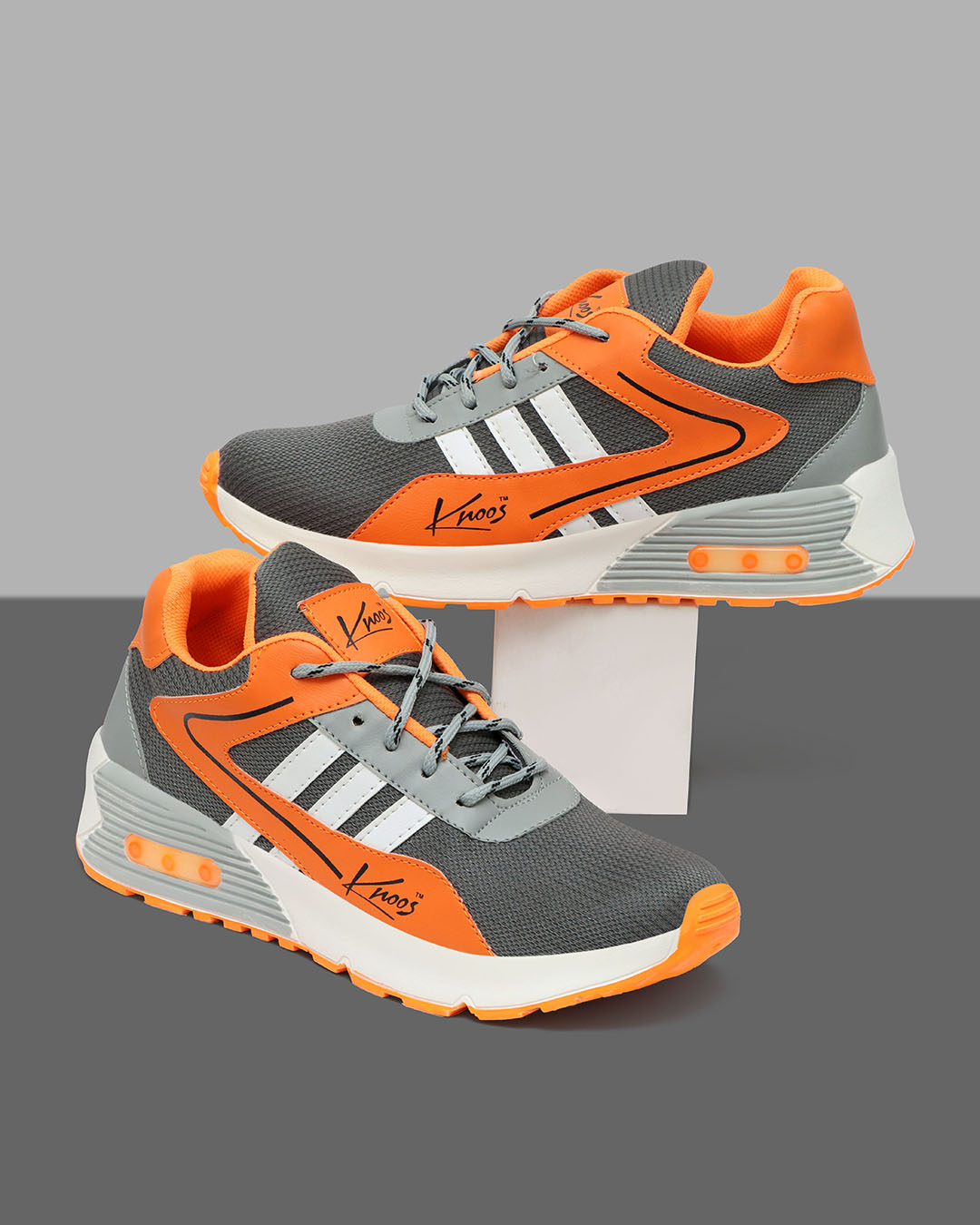 Buy Men's Grey & Orange Color Block Sneakers Online in India at Bewakoof