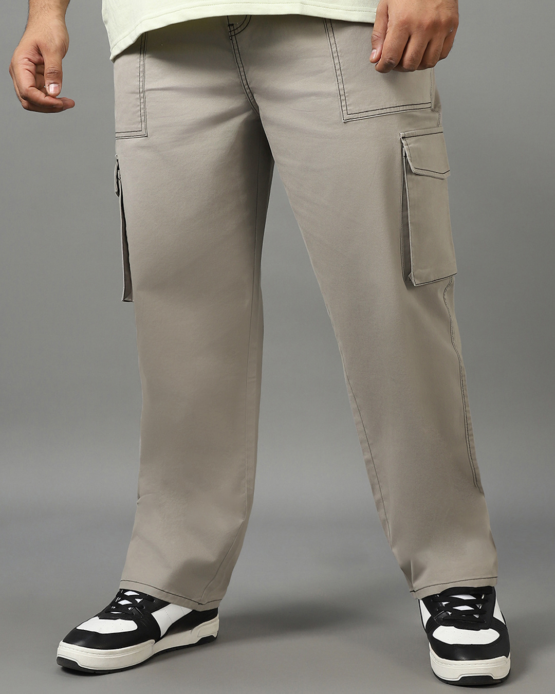 Buy Men's Grey Baggy Oversized Plus Size Cargo Pants Online at Bewakoof