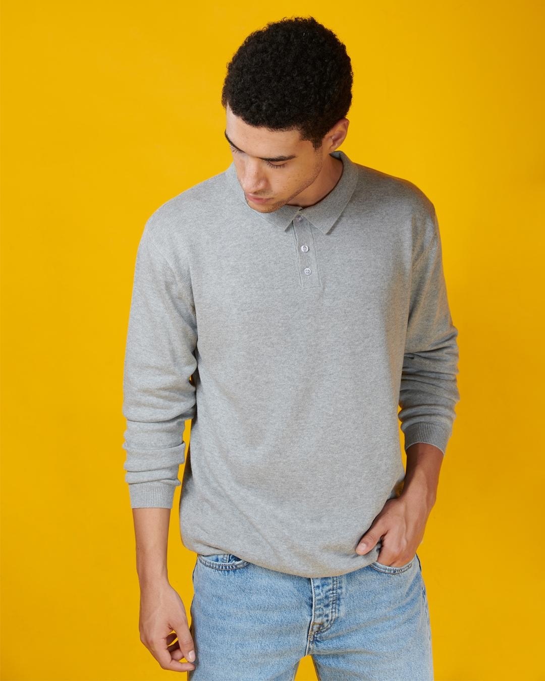 Buy Men's Grey Cloud Knit Polo Sweater Online at Bewakoof