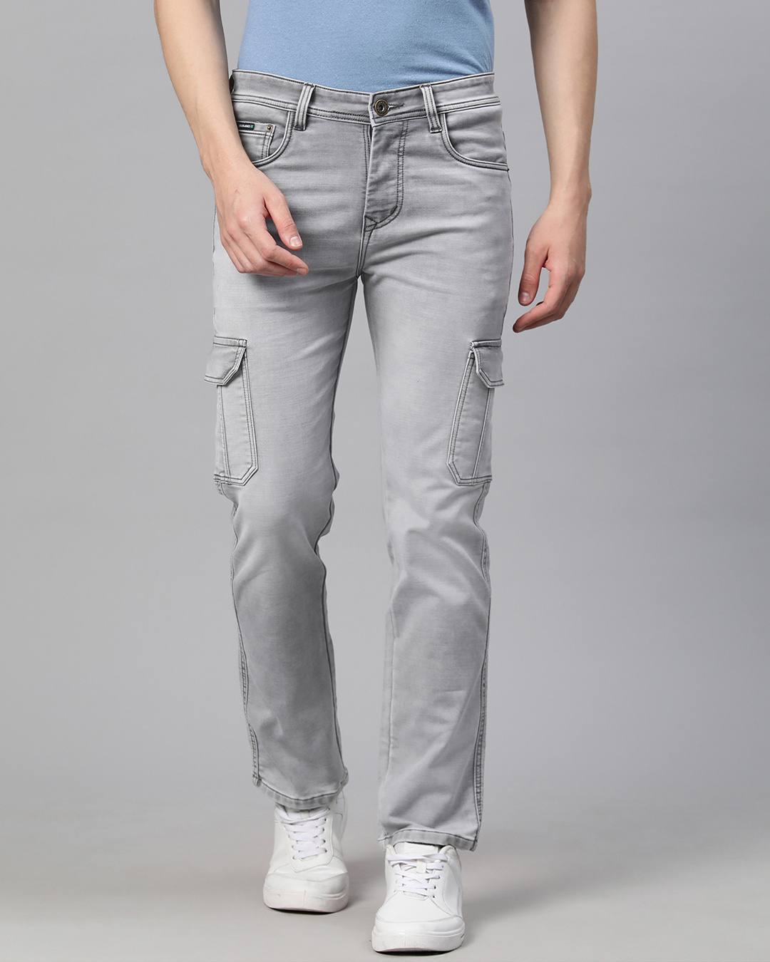 Buy Men's Light Grey Cargo Jeans Online at Bewakoof