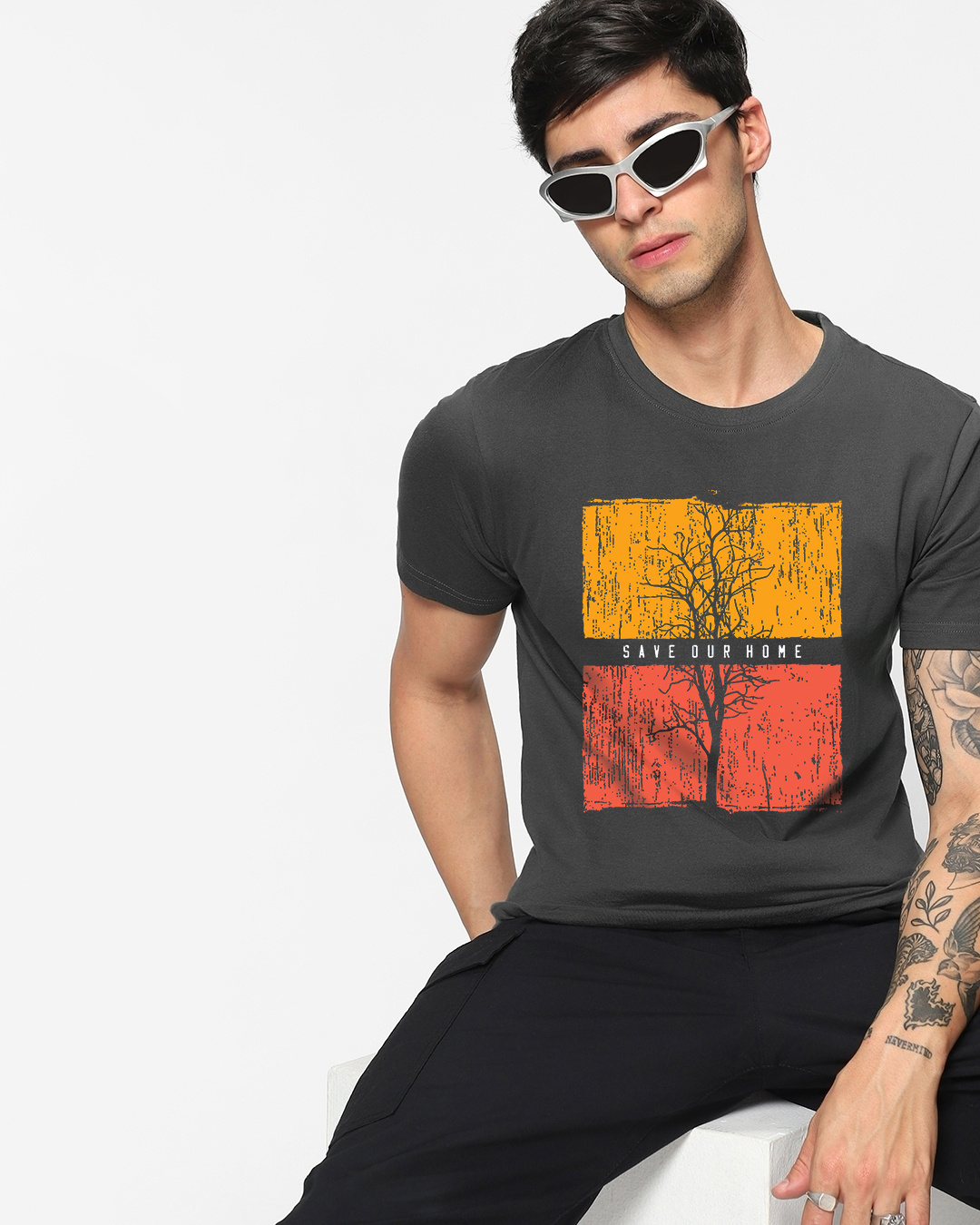 Buy Men's Grey Save Our Home Graphic Printed T-shirt Online at Bewakoof