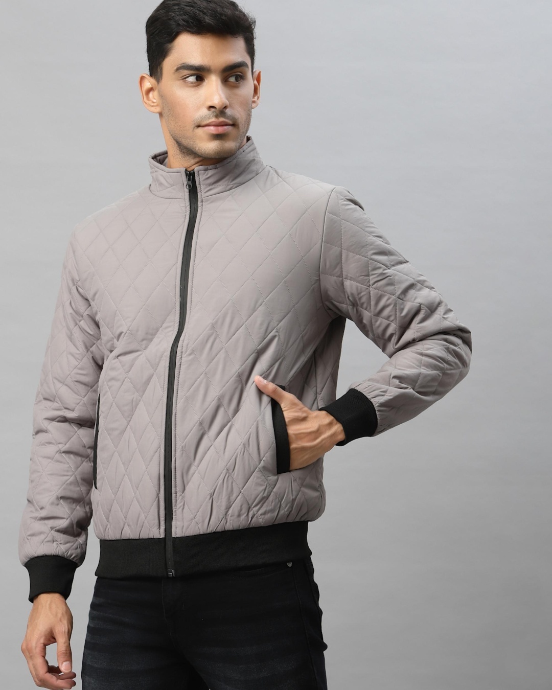 Buy Men's Grey Self Design Jacket Online at Bewakoof