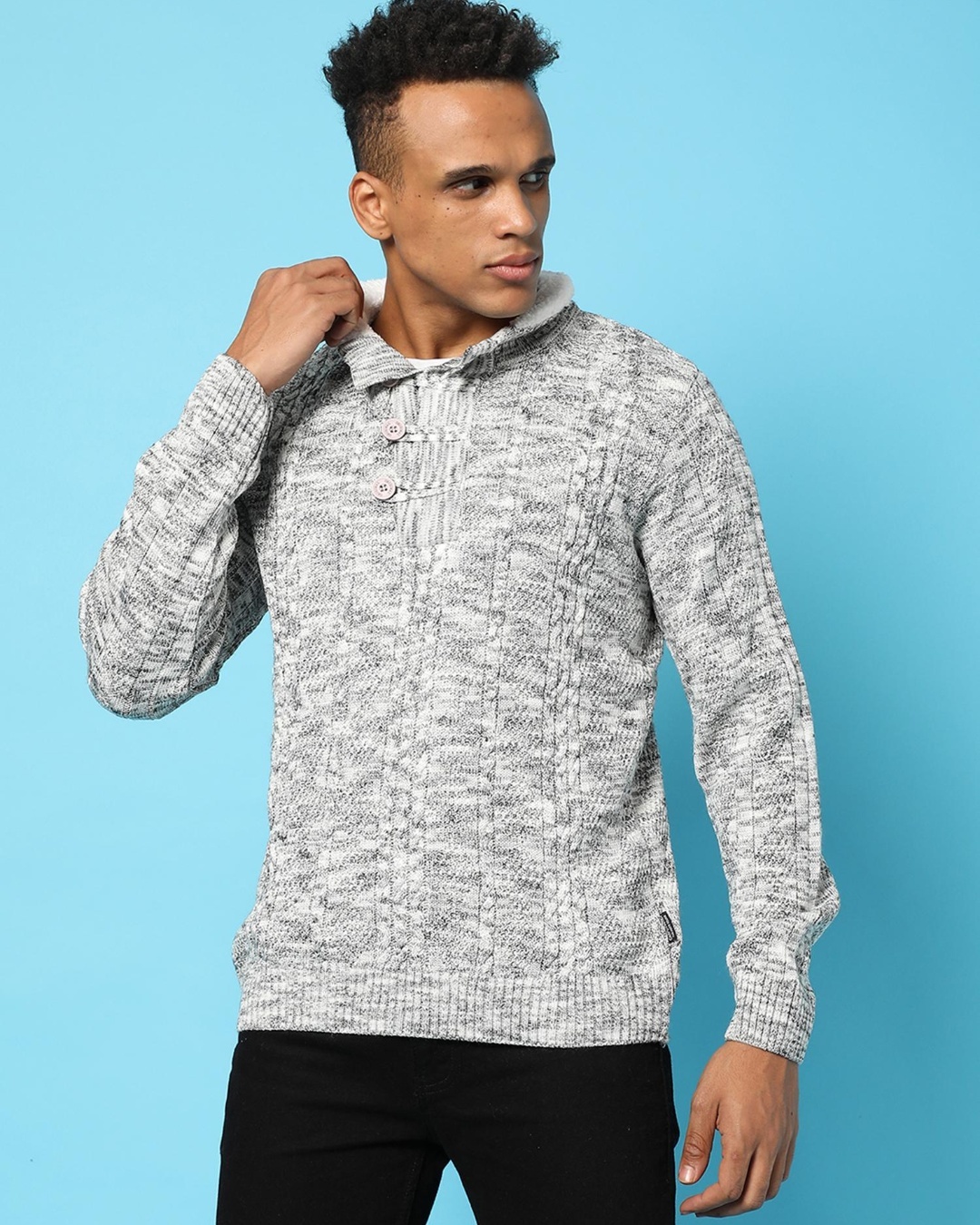 Buy Men's Grey Self Design Sweater Online at Bewakoof