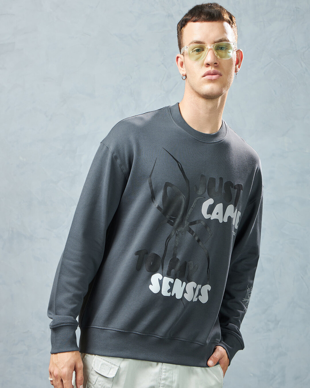 Buy Men's Grey Senses Graphic Printed Oversized Sweatshirt Online at Bewakoof