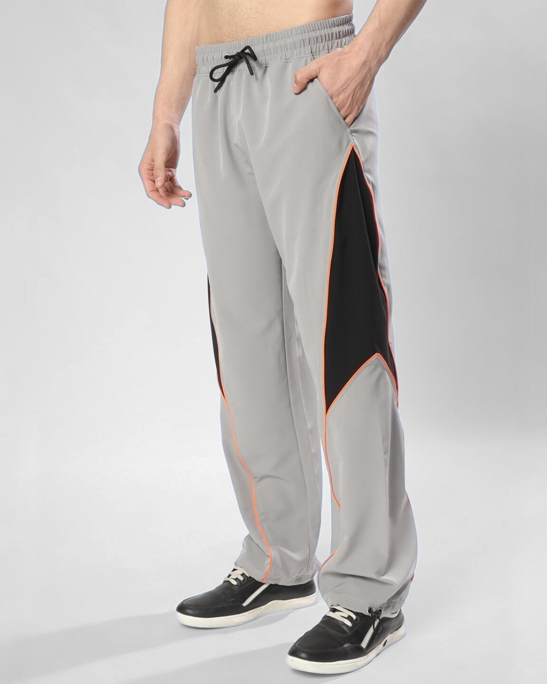 Buy Men's Grey & Black Side Panel Relaxed Fit Parachute Pants Online in ...