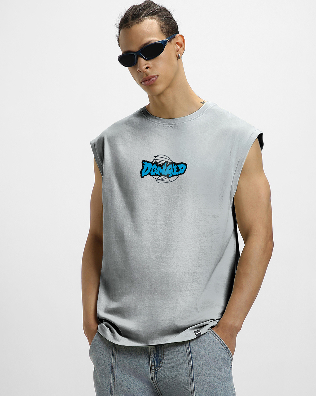 Buy Men's Grey Skater Donald Graphic Printed Boxy Fit Vest Online at ...