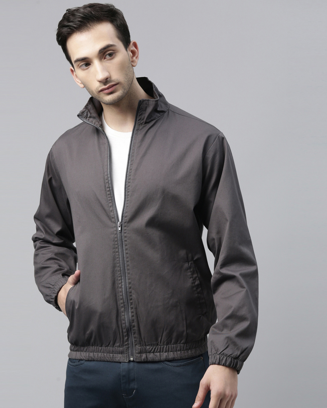 Buy Men's Grey Slim Fit Casual Jacket Online at Bewakoof