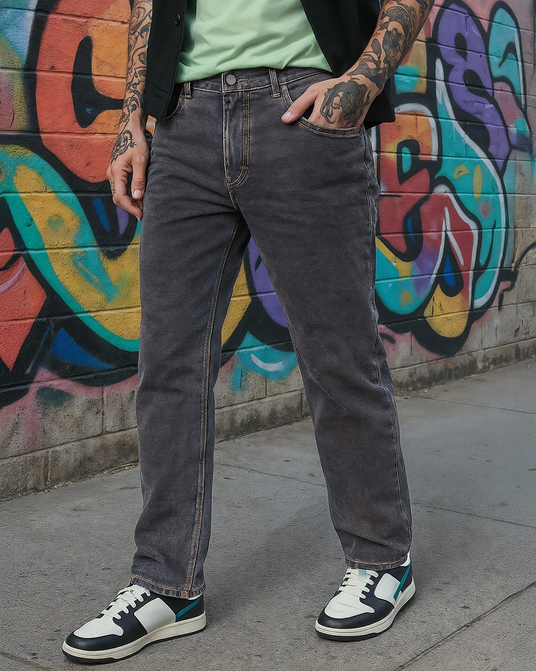 Buy Men's Grey Slim Straight Fit Stretchable Washed Mid-Rise Jeans ...