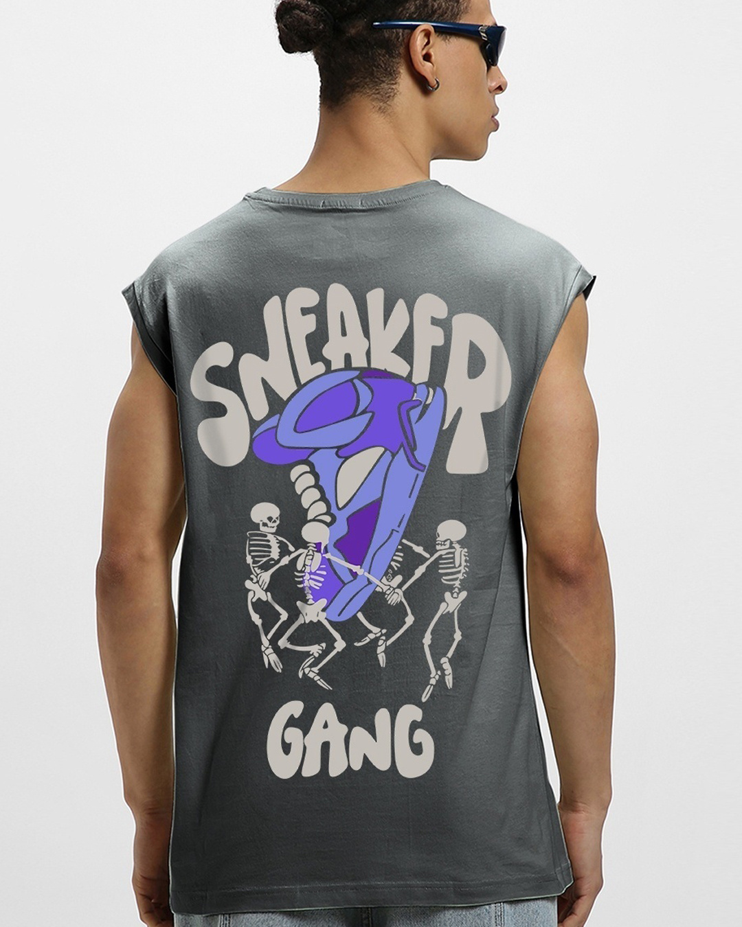 Buy Men's Grey Sneaker Gang Graphic Printed Boxy Fit Vest Online at ...