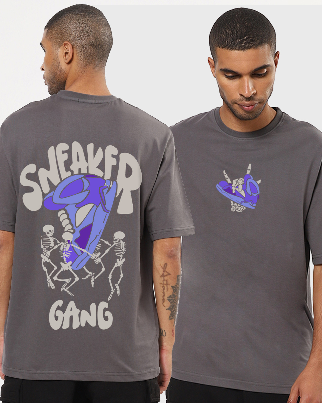 Buy Men's Grey Sneaker Gang Graphic Printed Oversized T-shirt Online at ...