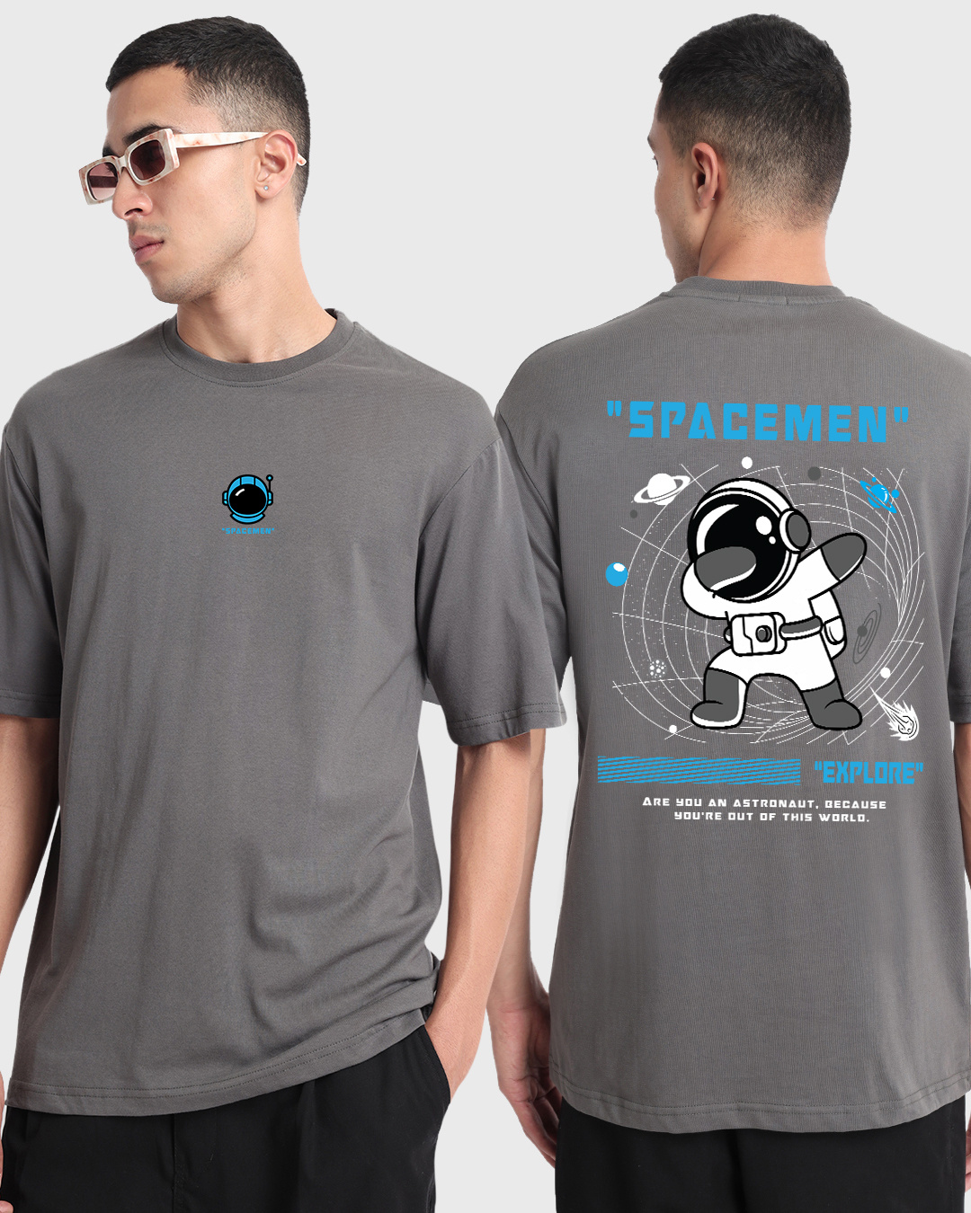 Buy Men's Grey Space Man Graphic Printed Oversized T-shirt Online at ...