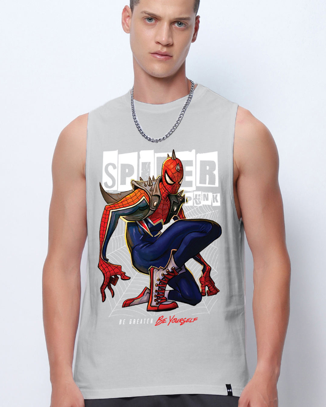 Buy Men's Grey Spider Punk Graphic Printed Oversized Vest Online at ...