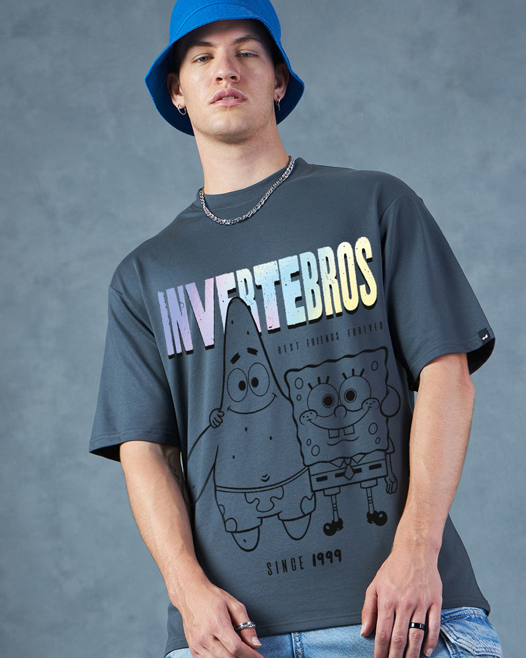 Buy Men's Grey Sponge Bob Graphic Printed Oversized T-shirt Online at ...
