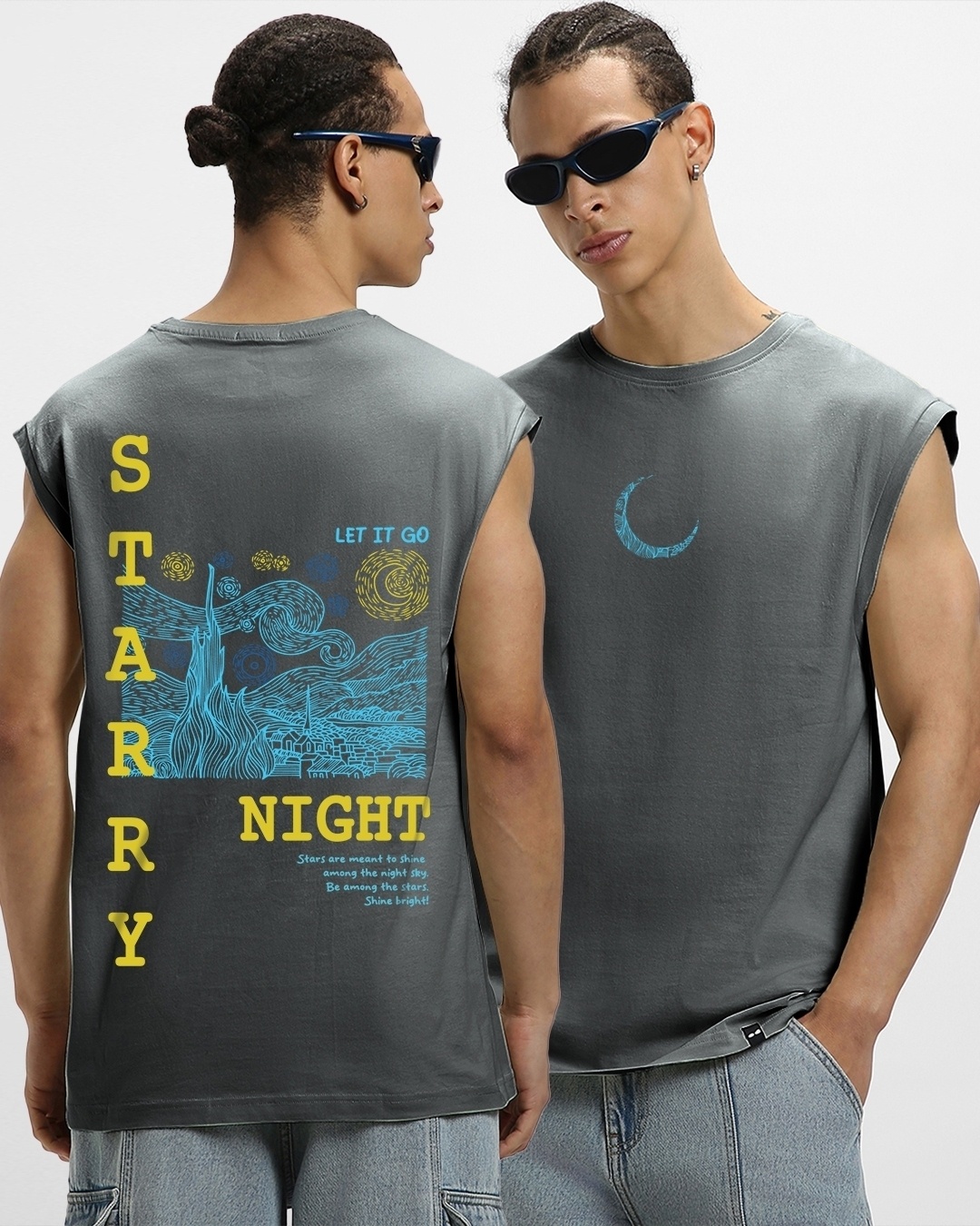 Buy Men's Grey Starry Night Graphic Printed Oversized Vest Online at ...