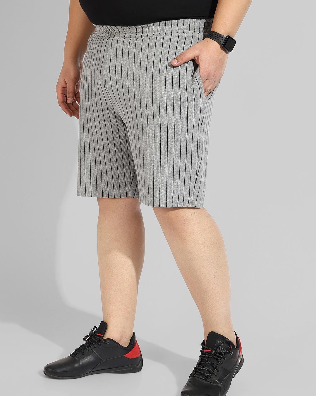 Buy Men's Grey Striped Shorts Online at Bewakoof
