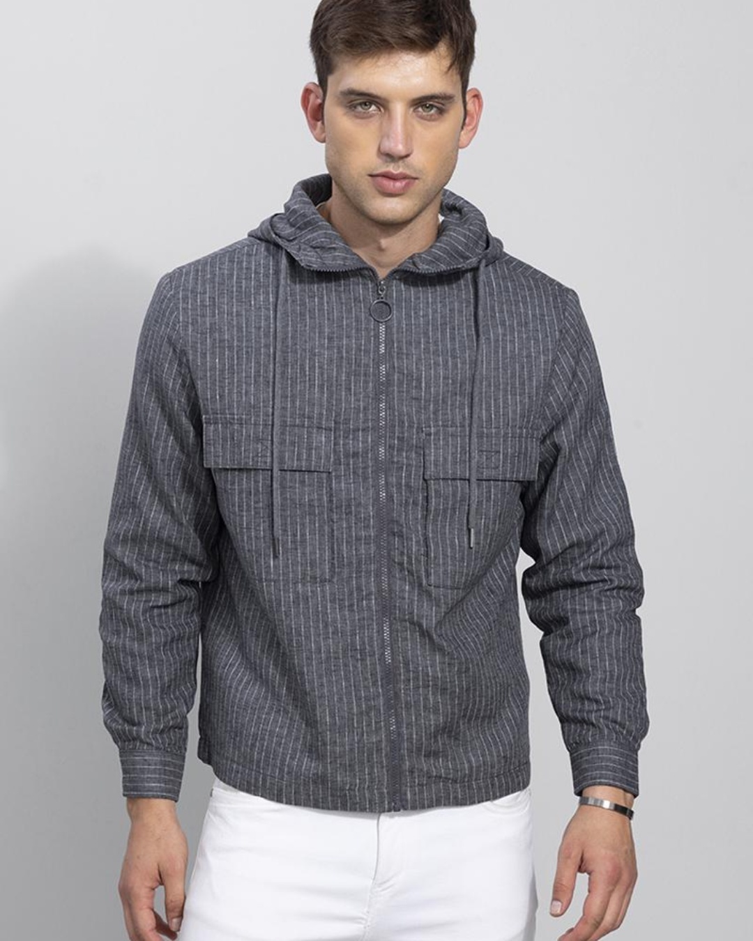 Buy Men's Grey Striped Slim Fit Jacket Online at Bewakoof