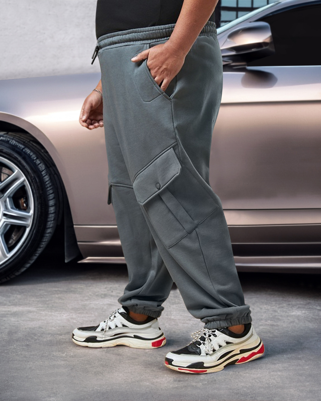 Buy Men's Grey Super Loose Fit Plus Size Brushed Cargo Joggers Online at Bewakoof
