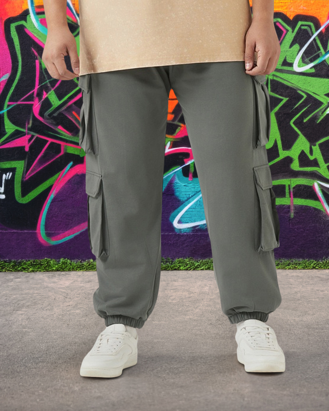 Buy Men's Grey Super Loose Fit Plus Size Cargo Joggers Online at Bewakoof