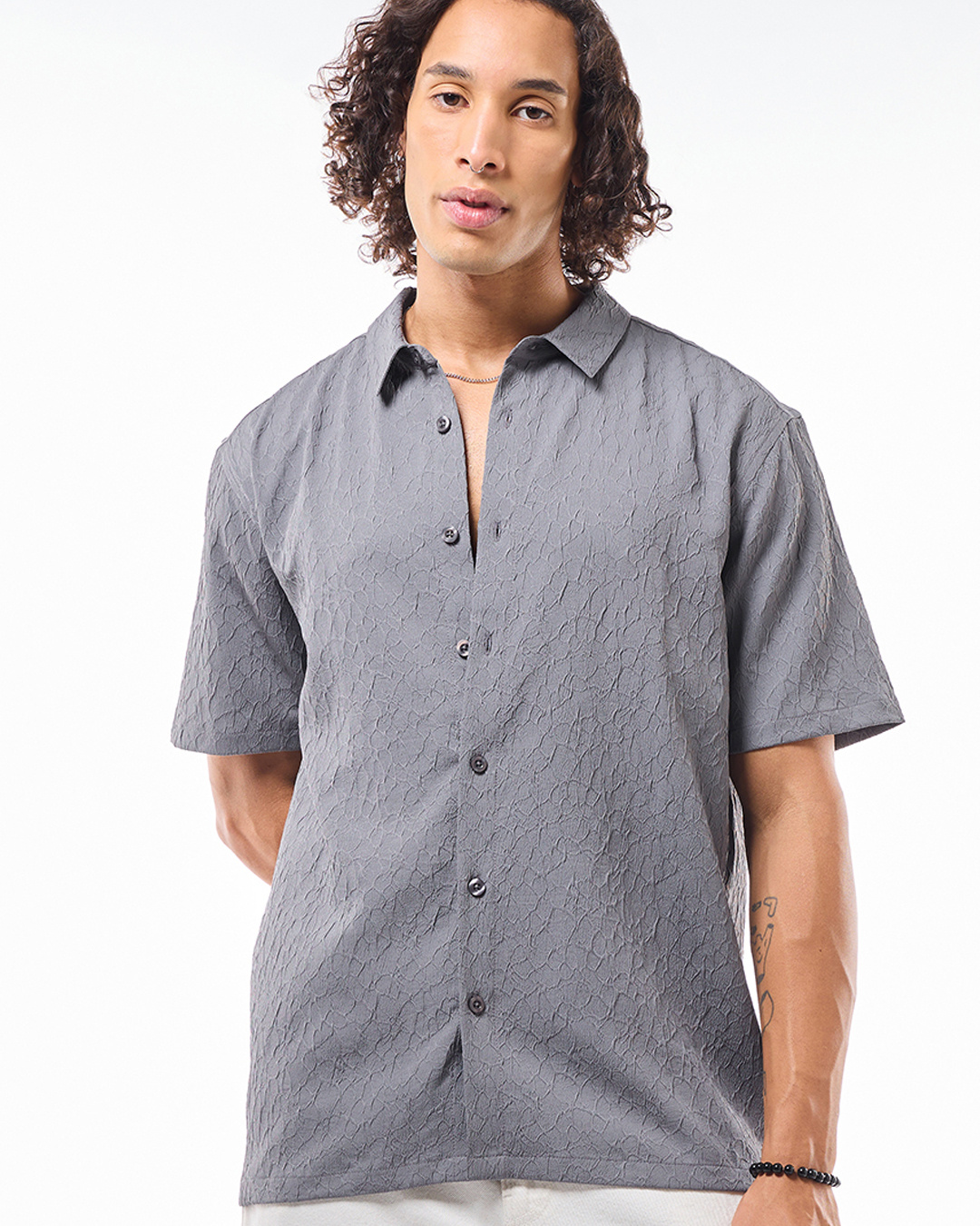 Buy Men's Grey Textured Oversized Shirt Online at Bewakoof