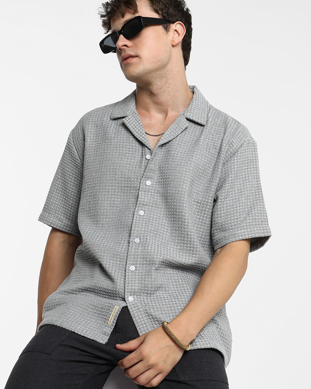 Buy Men's Grey Textured Oversized Shirt Online at Bewakoof