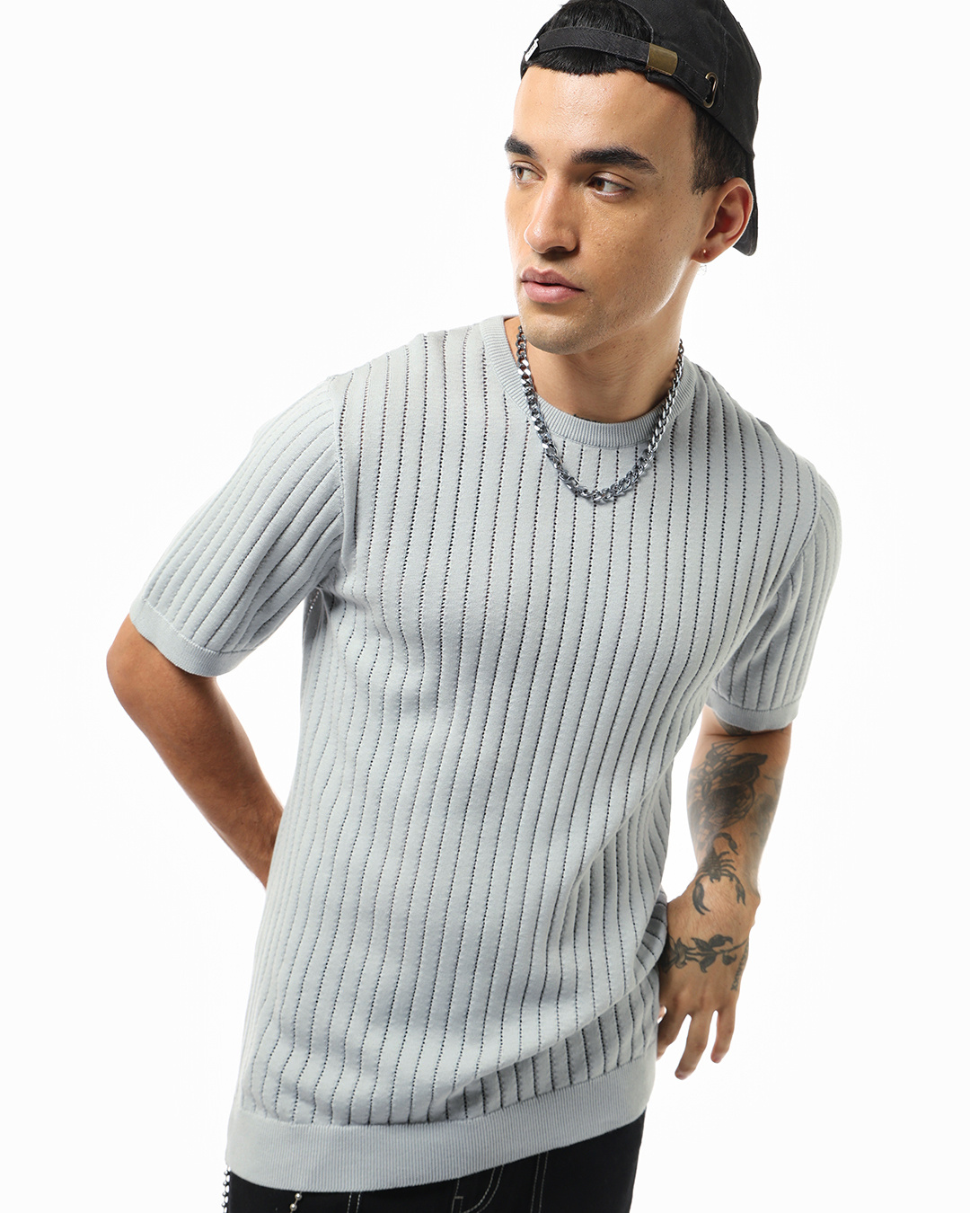 Buy Men's Grey Textured Flatknit T-shirt Online at Bewakoof