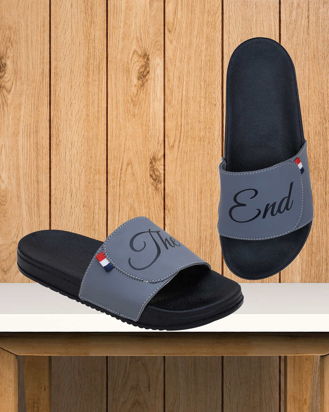 Buy Men's Grey The End Typographic Adjustable Strap Sliders Online in ...