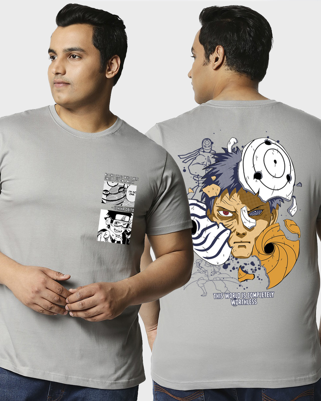 Buy Men's Grey Uchiha Obito Graphic Printed Plus Size T-shirt Online at Bewakoof