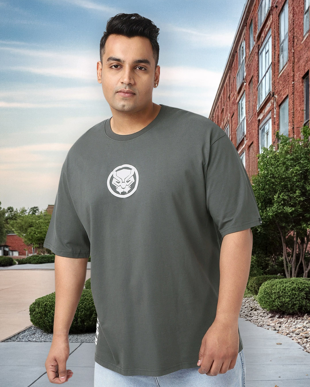 Buy Men's Grey Wakanda Forever Graphic Printed Oversized Plus Size T-shirt Online at Bewakoof