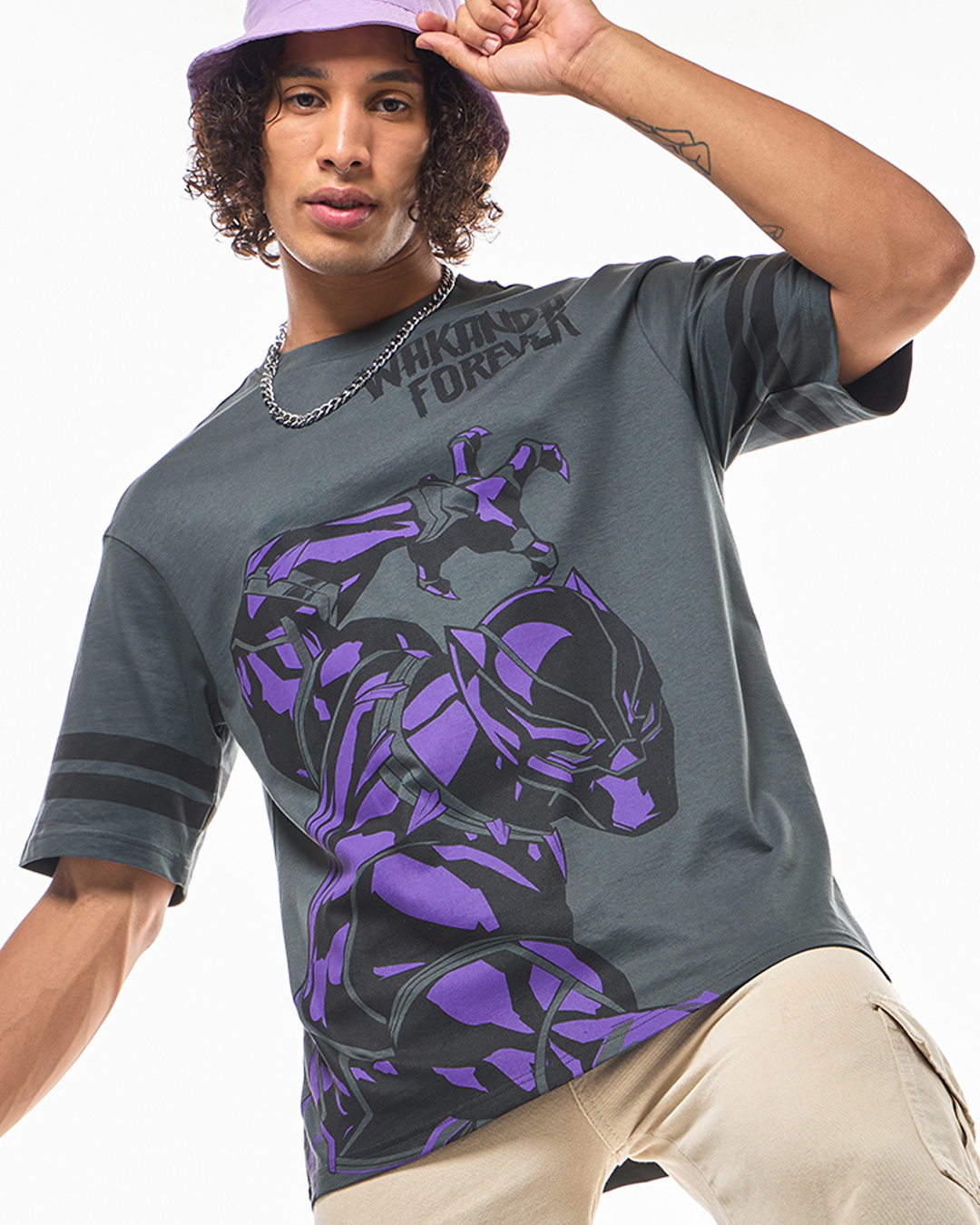Buy Men's Grey Wakanda Forever Graphic Printed Oversized T-shirt Online at Bewakoof