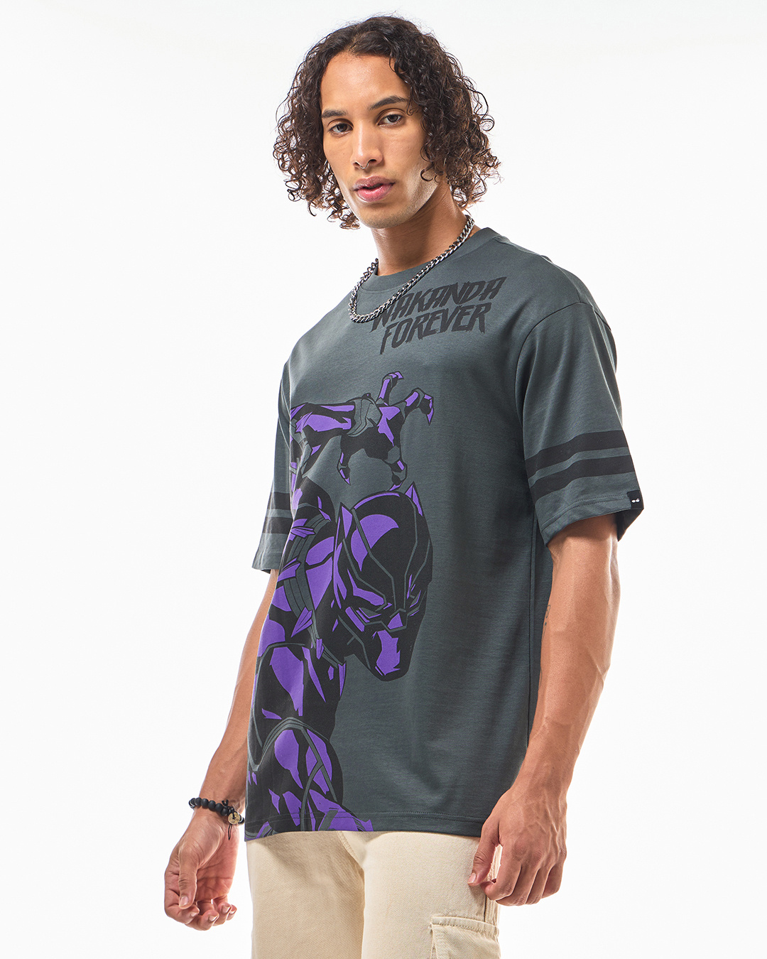 Buy Men's Grey Wakanda Forever Graphic Printed Oversized T-shirt Online at Bewakoof
